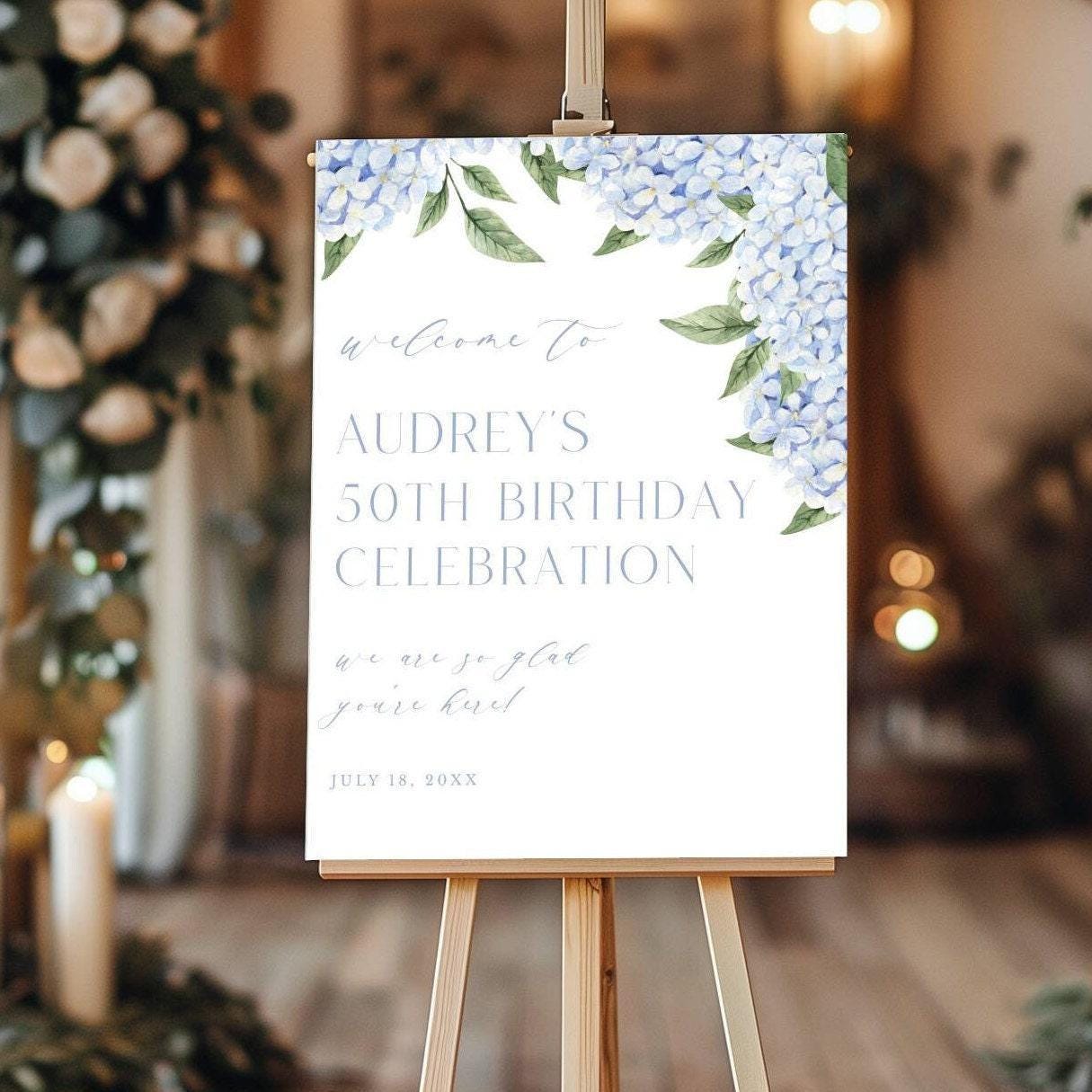 Welcome Sign, Blue Hydrangea Flower Bloom Corner Border, Corjl Editable ...