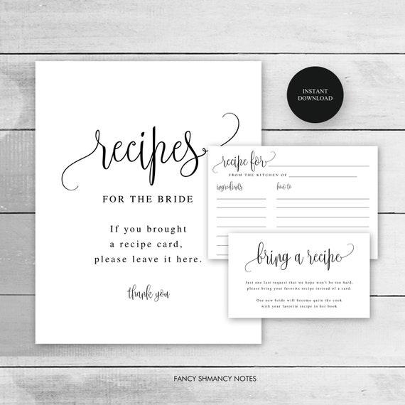 Bring a Recipe, Printable Invitation Insert, Recipe Card, and Sign ...