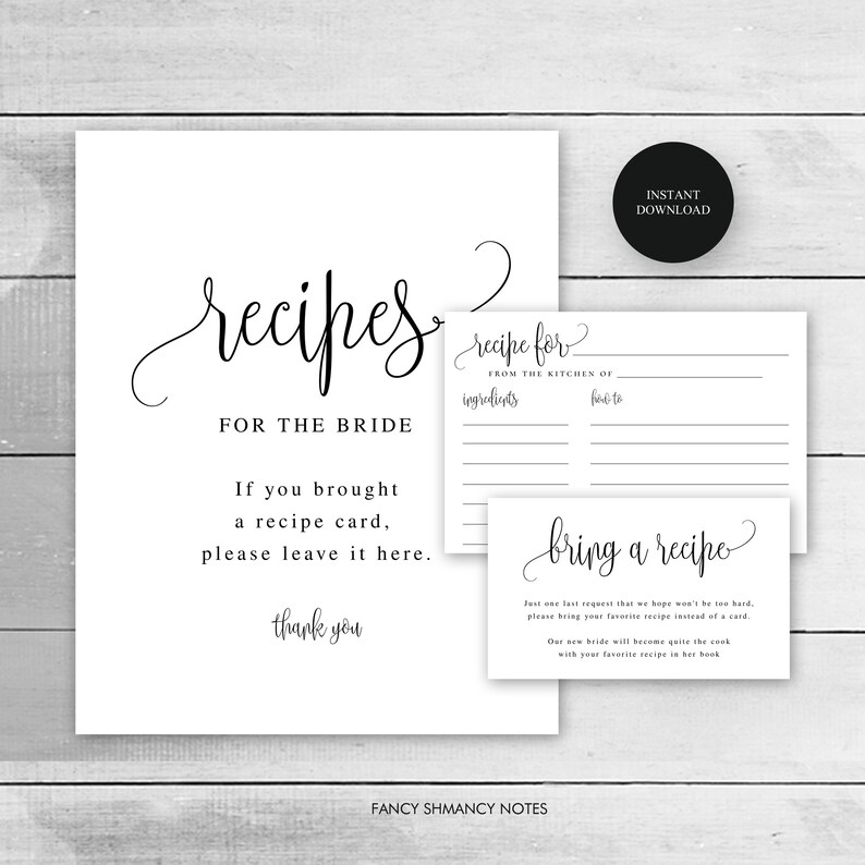 Bring a Recipe Printable Set Invitation Insert Recipe Card - Etsy