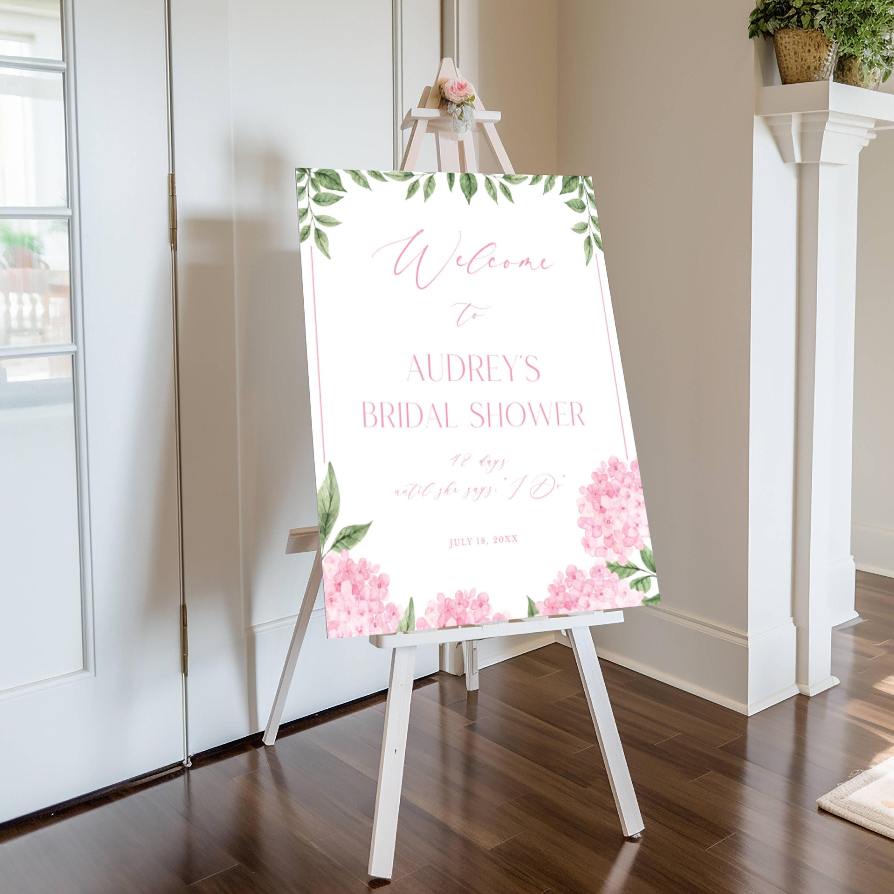 Editable Pink Hydrangea Bridal Shower Welcome Sign, Flower Blooms ...