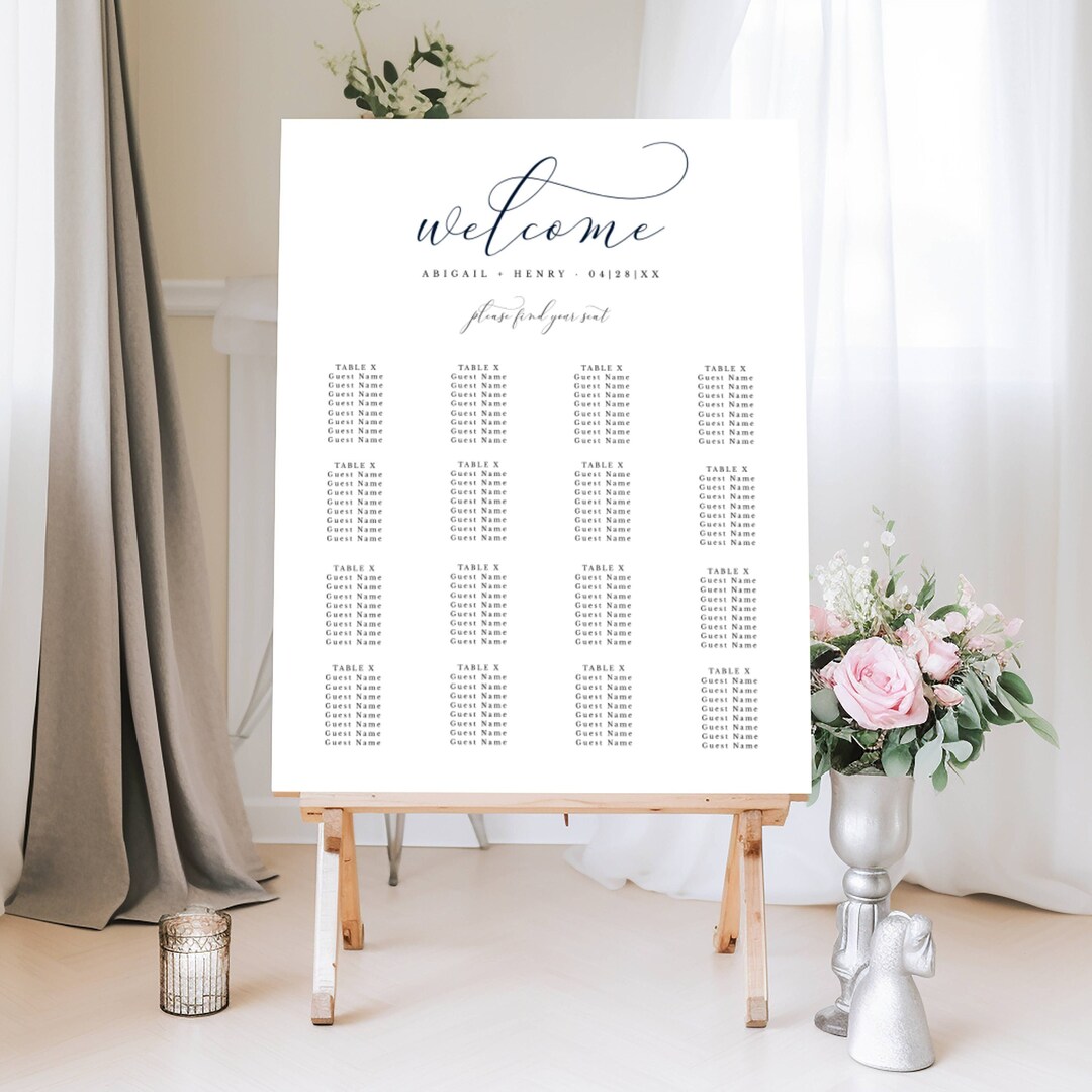 Editable Wedding Seating Chart Modern Minimalist Script, Fully Editable ...