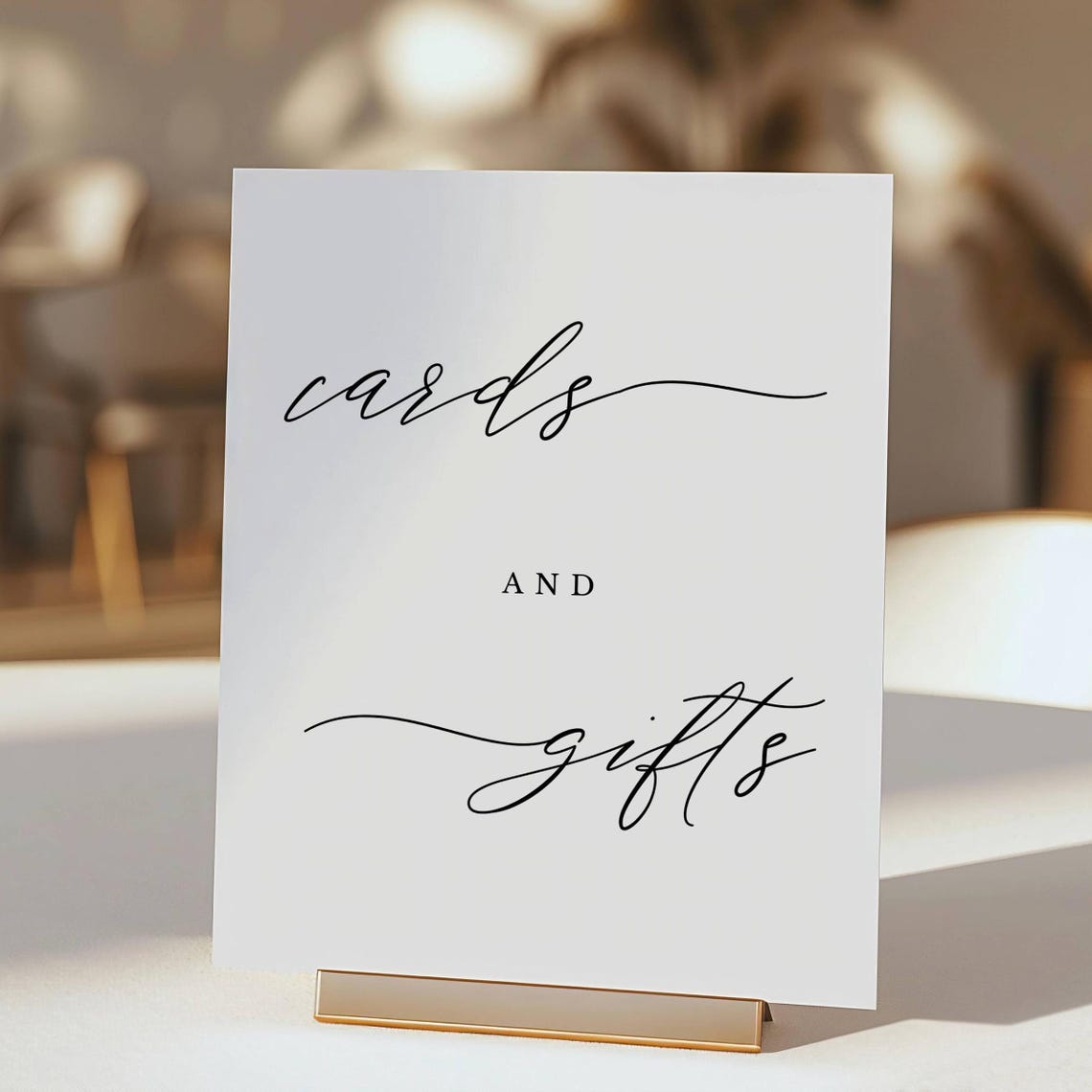 Cards and Gifts Table Top Party Signs, Chic Minimalist Script, Simple ...