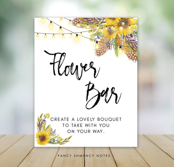 Flower Bar Sign, 3 Sizes, Sunflowers and String Lights, Printable ...