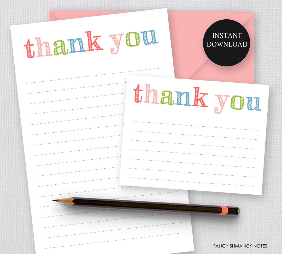 Printable Thank You Notes, Rainbow Sketch Print, Kids Teen Girl ...