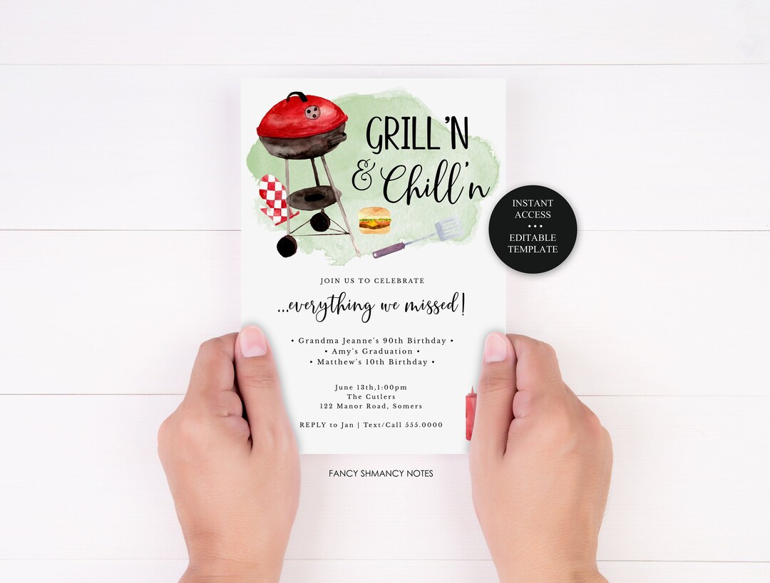 Barbeque Editable Invitation, Grill'n and Chill'n, Celebrate Everything ...