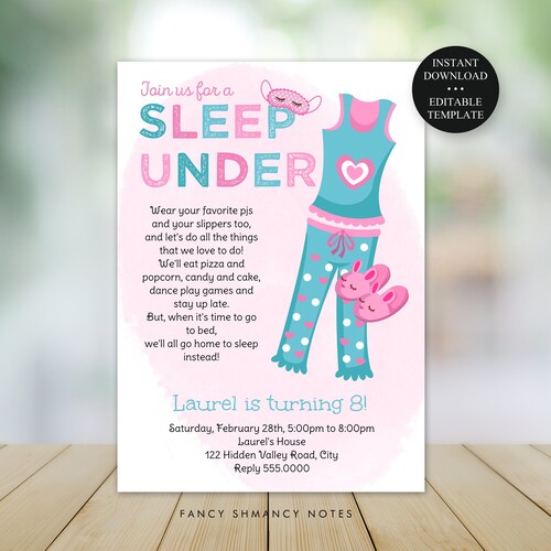 Sleep Over Party Birthday Invitation Instant Download Editable - Etsy