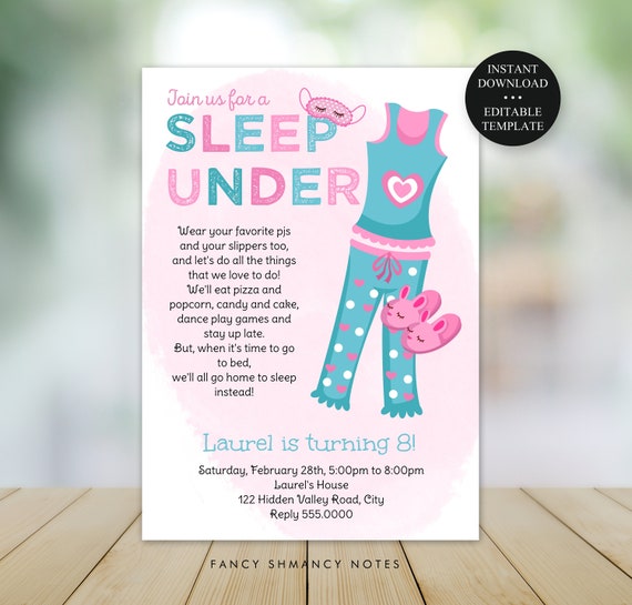 Paper & Party Supplies Ticket invitation Sleepover Birthday Invitation ...