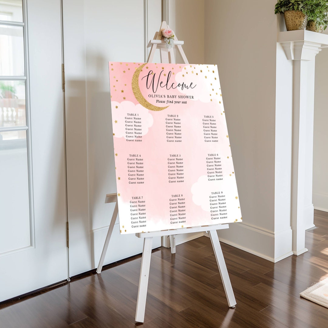 Pink Over the Moon Editable Seating Chart Sign Multiple Sizes, Baby ...