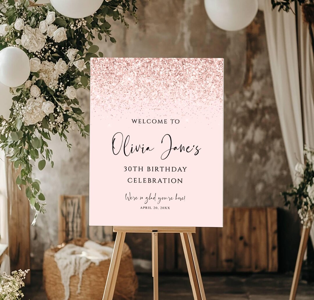Blush Pink Confetti Glitter Welcome Sign-edit Background Color and Text ...
