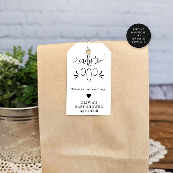 Ready to Pop, Calligraphy Script Popcorn Favor Hanging Tag, Editable ...