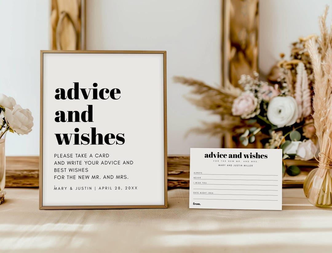 Editable Chunky Print Advice and Wishes Cards and Sign ANY EVENT Simple ...