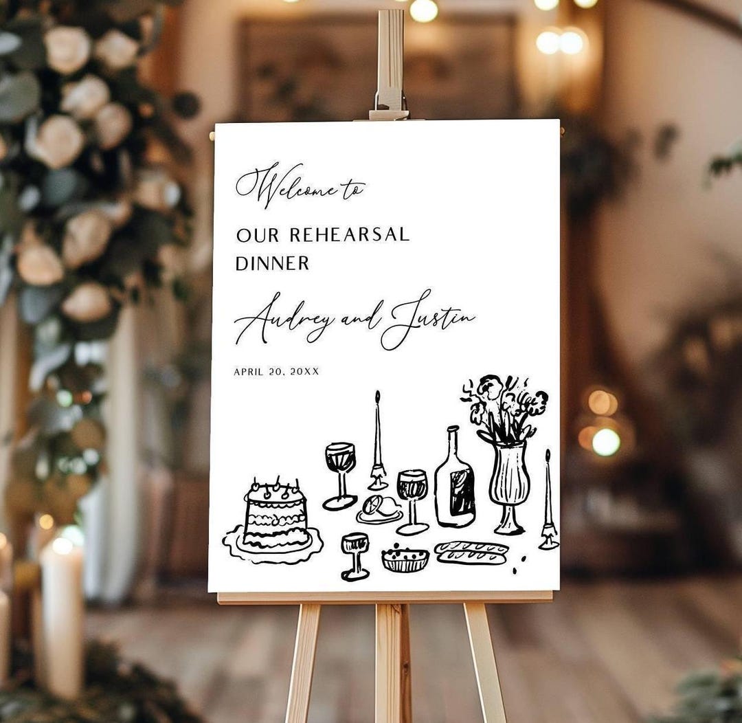Rehearsal Dinner Welcome Sign, Hand Drawn Table Design in 3 Sizes, Edit ...