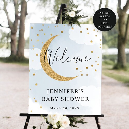 Moon and Stars Baby Shower Welcome Sign Over the Moon Baby - Etsy
