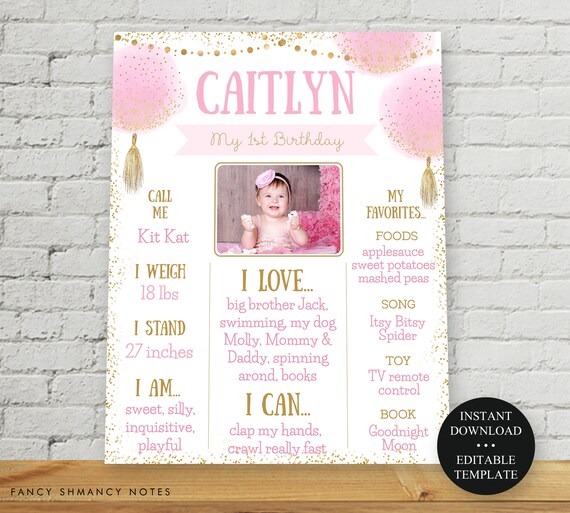 Milestone Birthday Poster Template with Photo, Pink Balloons Gold ...