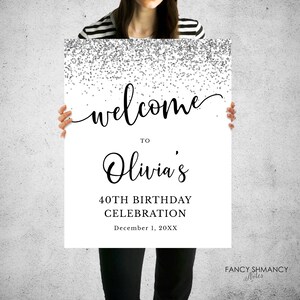 Silver Glitter Confetti Editable Welcome Sign, Self-edit Background ...