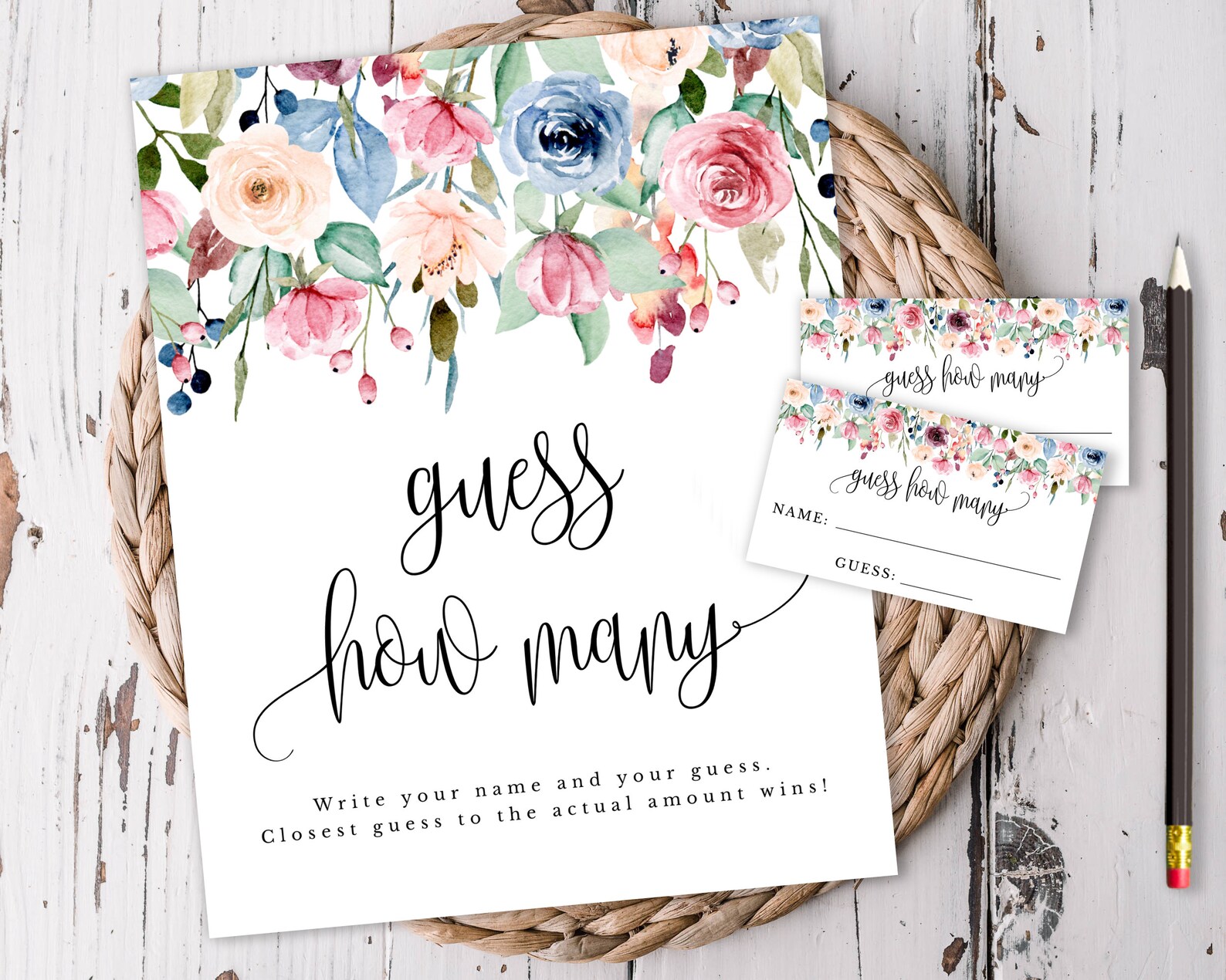 Guess How Many Printable Game Sign and Guessing Slips Pretty - Etsy