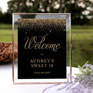 Gold Glitter Editable Welcome Sign for Your Party, Fancy Script Welcome ...