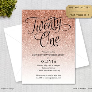 21 twenty One Rose Gold Glitter Fancy Script - Etsy