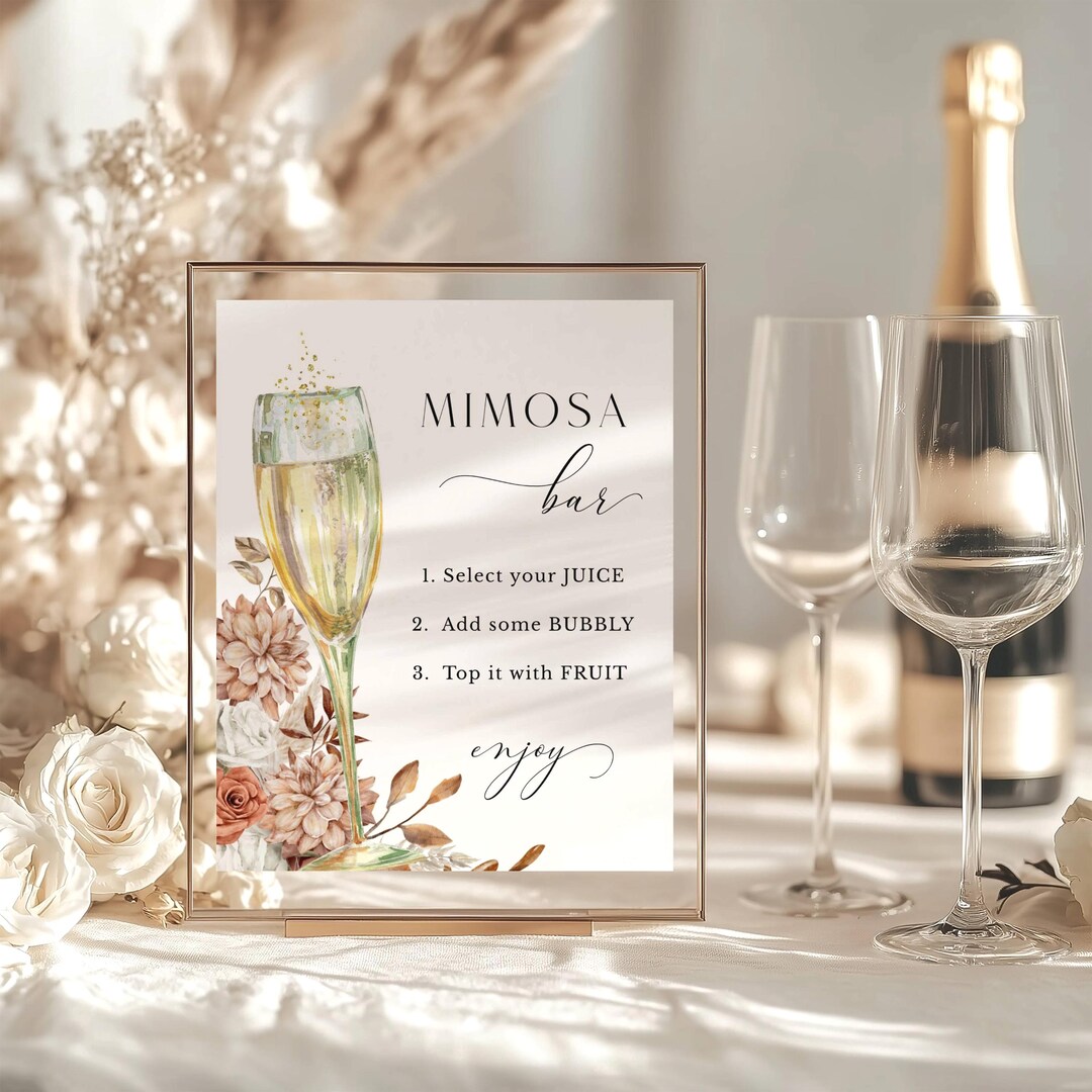 Fall Mimosa Bar Sign Printable, Terracotta Flowers Brunch Shower Sign ...