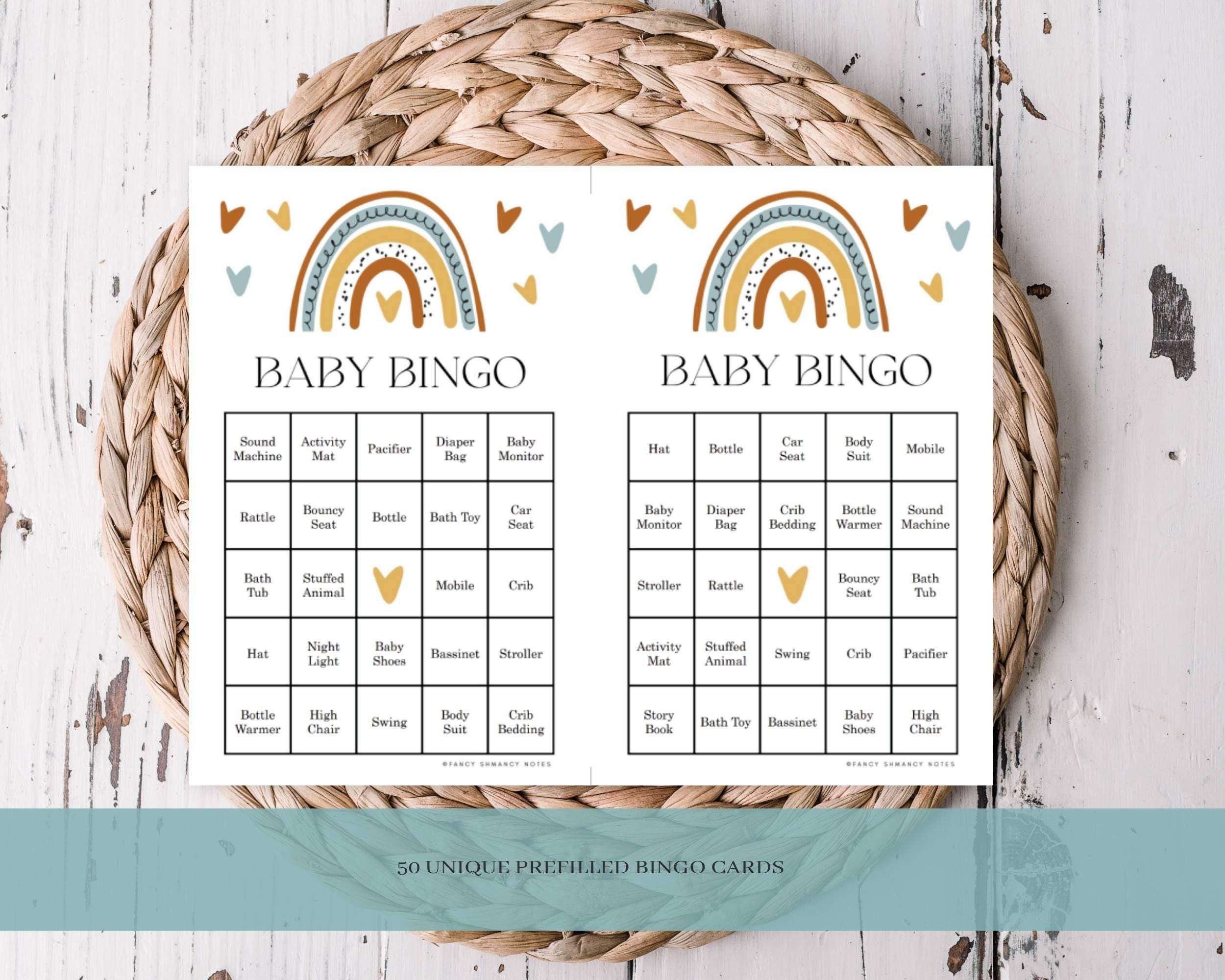 50 Baby Bingo Game Cards Boho Rainbow Earthtones Baby Shower Game ...