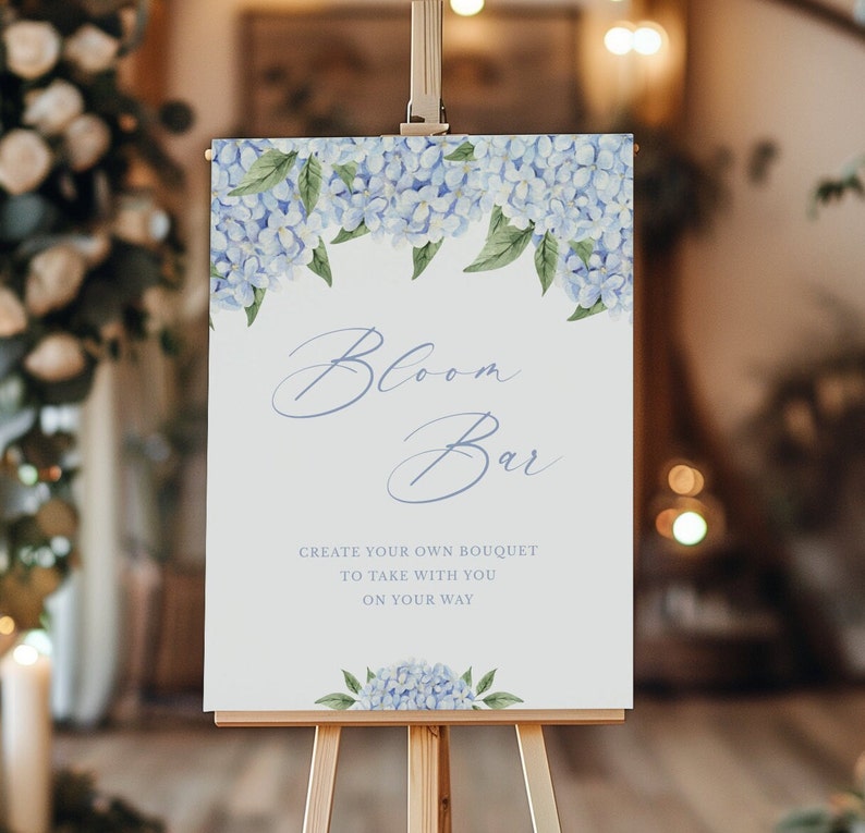 Blue Hydrangea Bloom Bar Flower Bar Sign, Floral Border, Bridal Shower ...