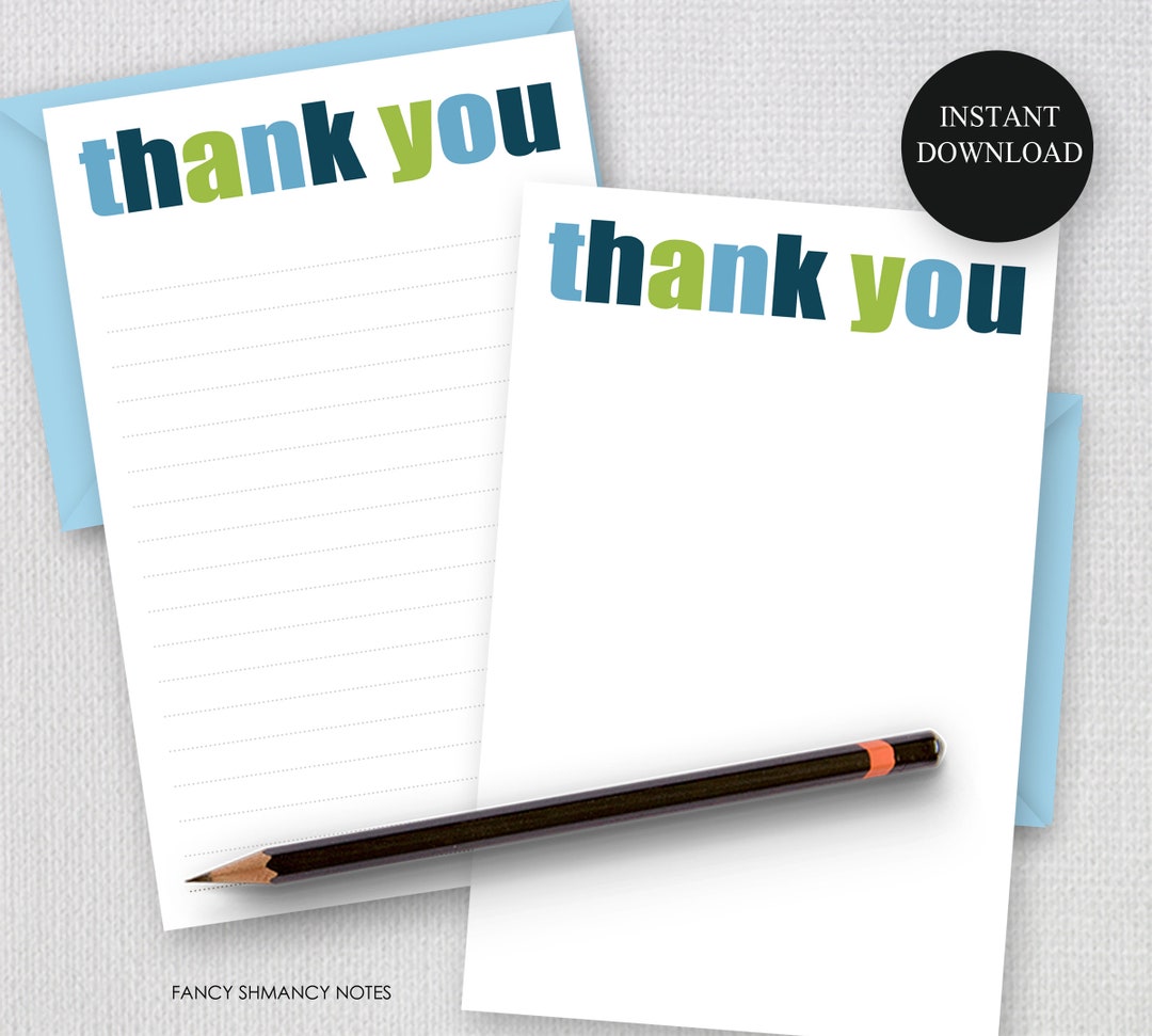 Printable Thank You Notes, Blue Chunky Print, 2 Sizes Boys Stationery ...