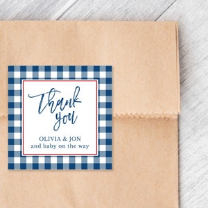 Gingham Editable Baby Shower Favor Tag or Sticker 3 Sizes Square Tags ...