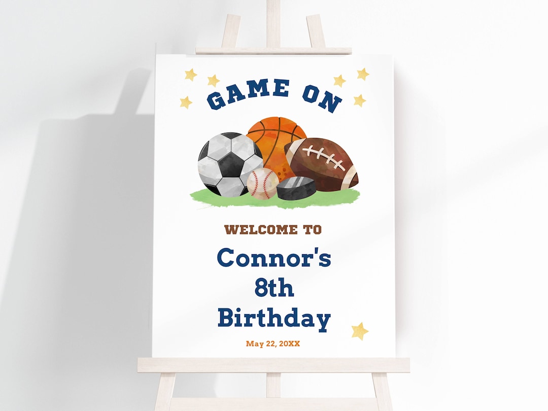 Sports Theme Birthday Party Welcome Sign, Self-edit-any Age Boys Kids ...