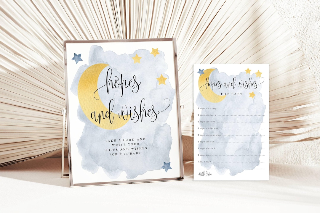 Blue Over the Moon Baby Hopes and Wishes Advice Cards and Display Sign ...