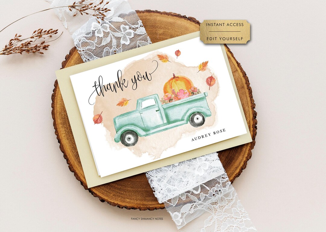Little Pumpkin Folded Thank You Note Card Template, Fall in Love, CORJL ...