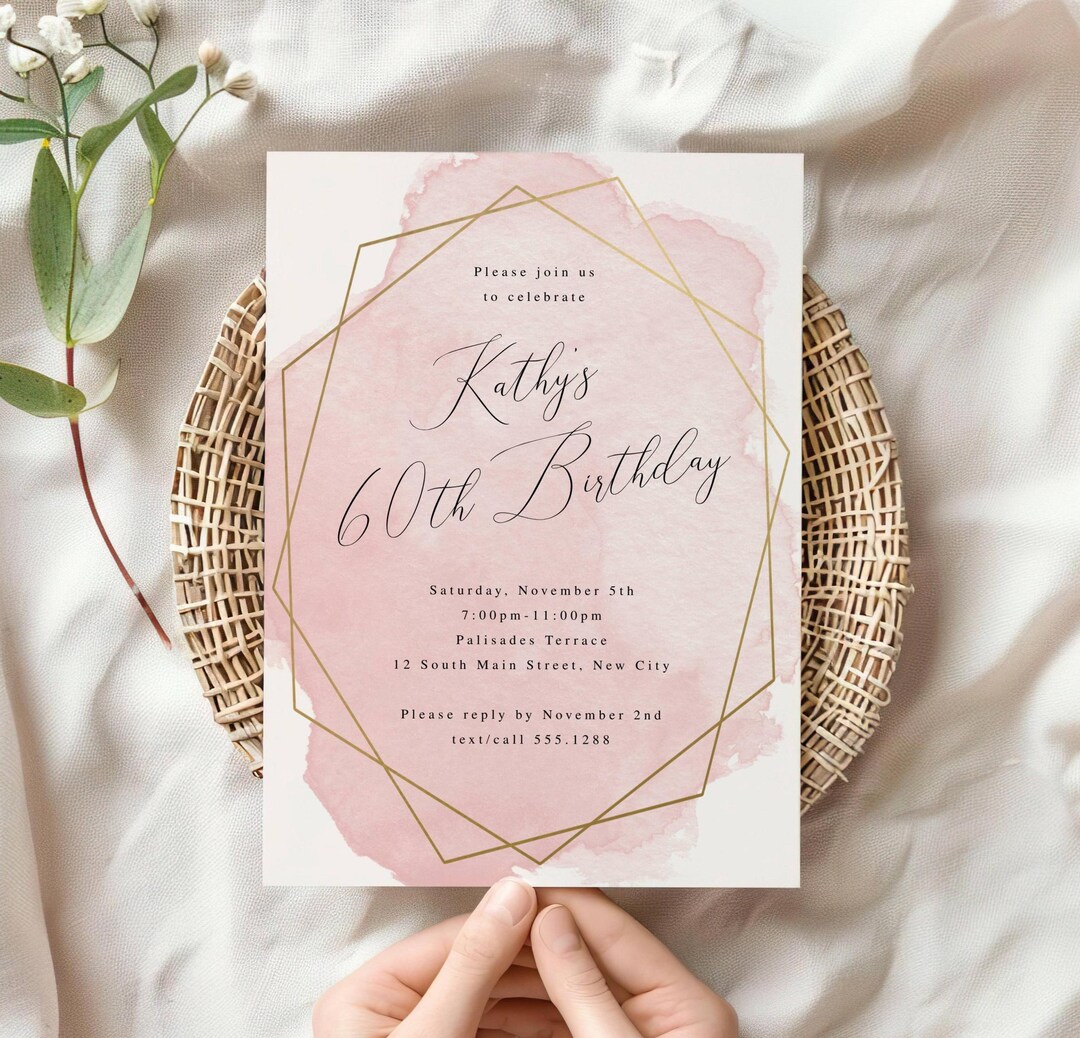 Editable Pink Gold Birthday Invitation Template for Her Any Event Pink ...