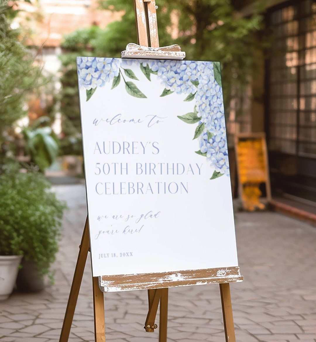 Blue Hydrangea Welcome Sign, Dusty Blue Flower Bloom Corner Border, 3 ...