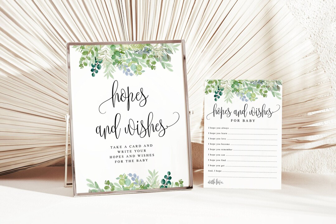 Hopes and Wishes for the Baby Display Sign and Advice Cards, Watercolor ...