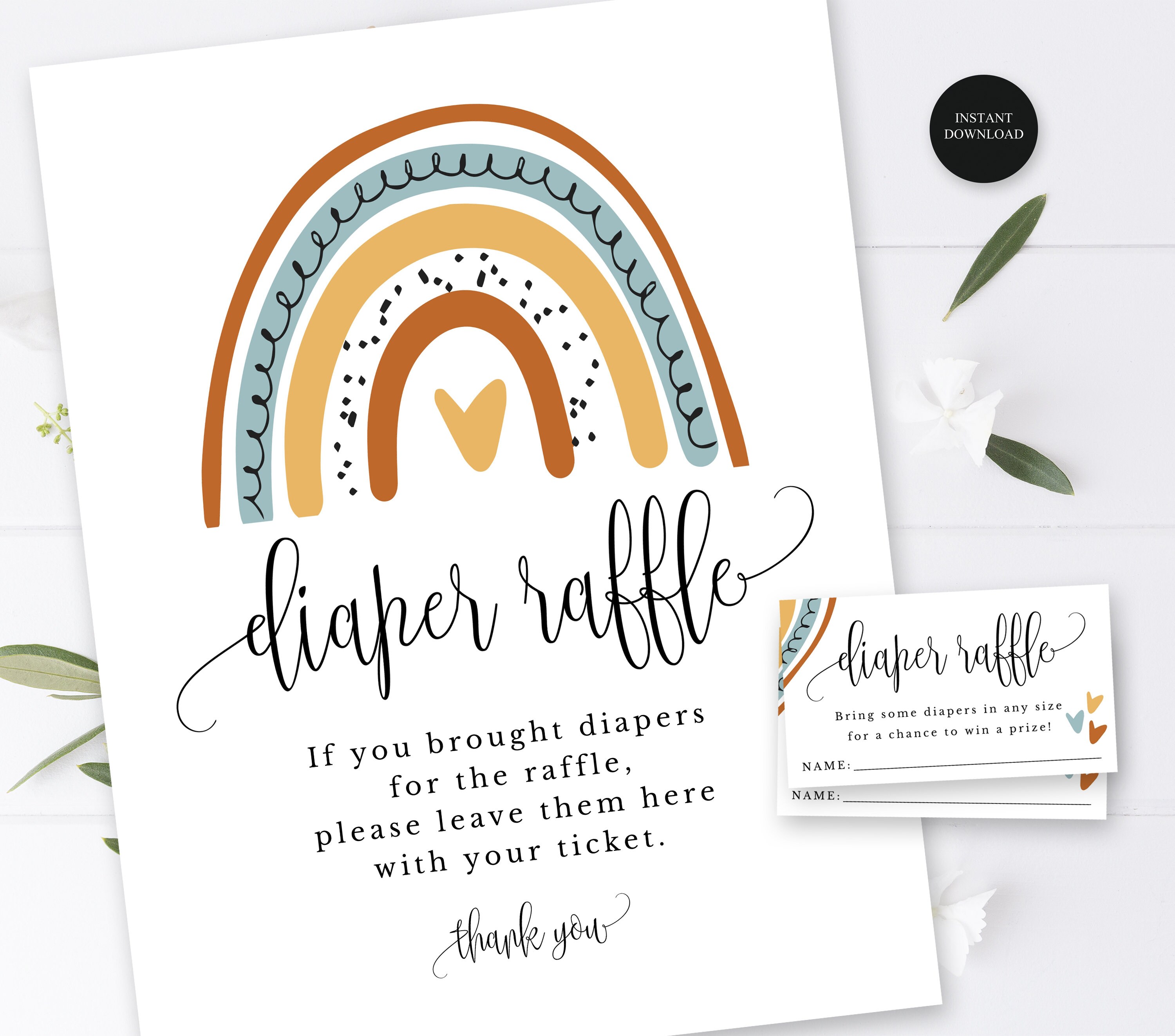 Invitations & Announcements Paper Printable Diaper Raffle Calligraphy ...