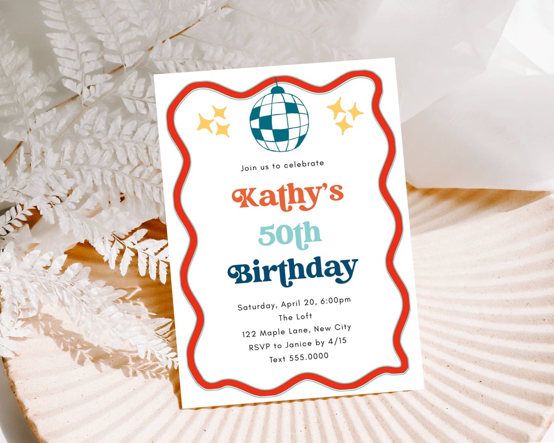 Hand Drawn Retro Border Groovy Disco Editable Invitation Teen Adult ...