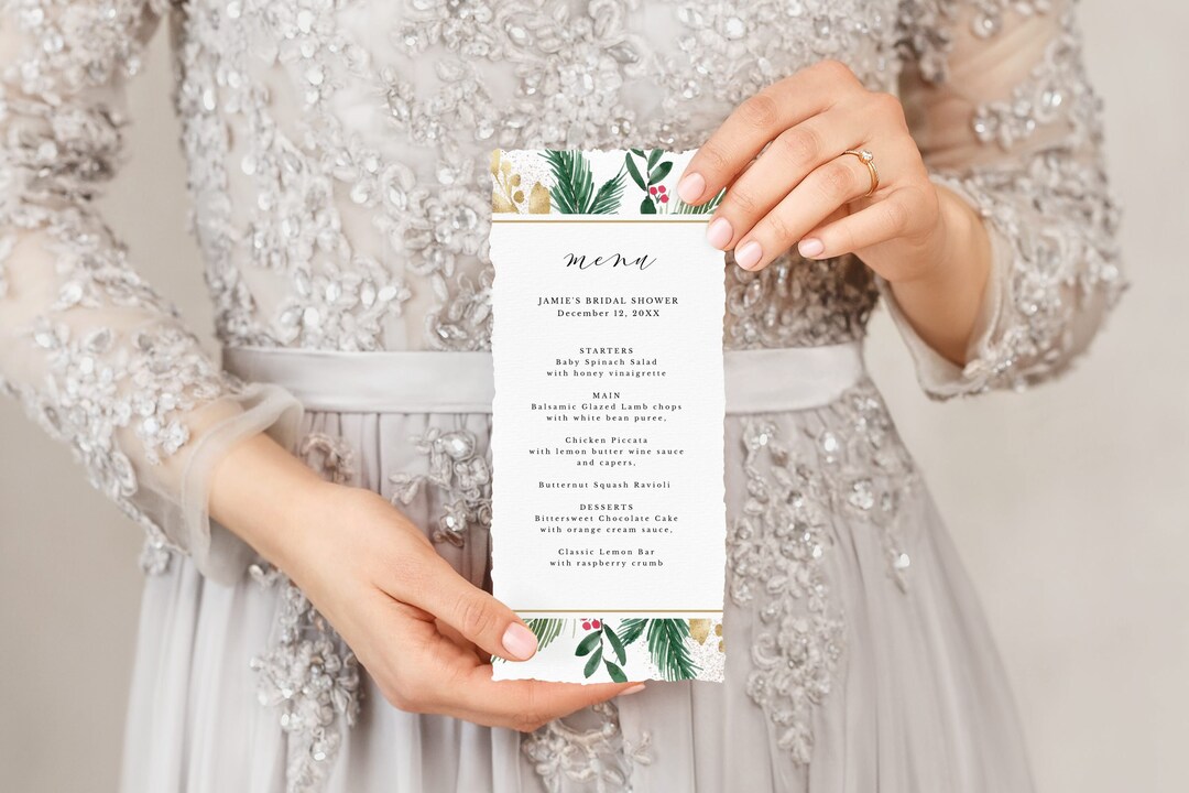 Editable Menu Winter Evergreens and Berries Template-edit Yourself ...