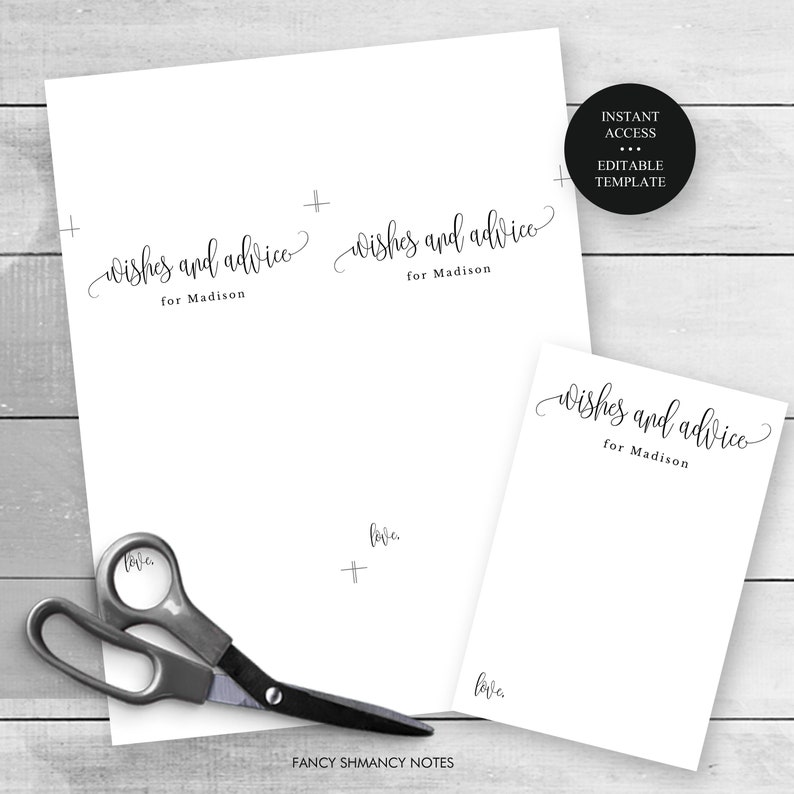 Editable Calligraphy Script Wishes and Advice Cards/sign for | Etsy