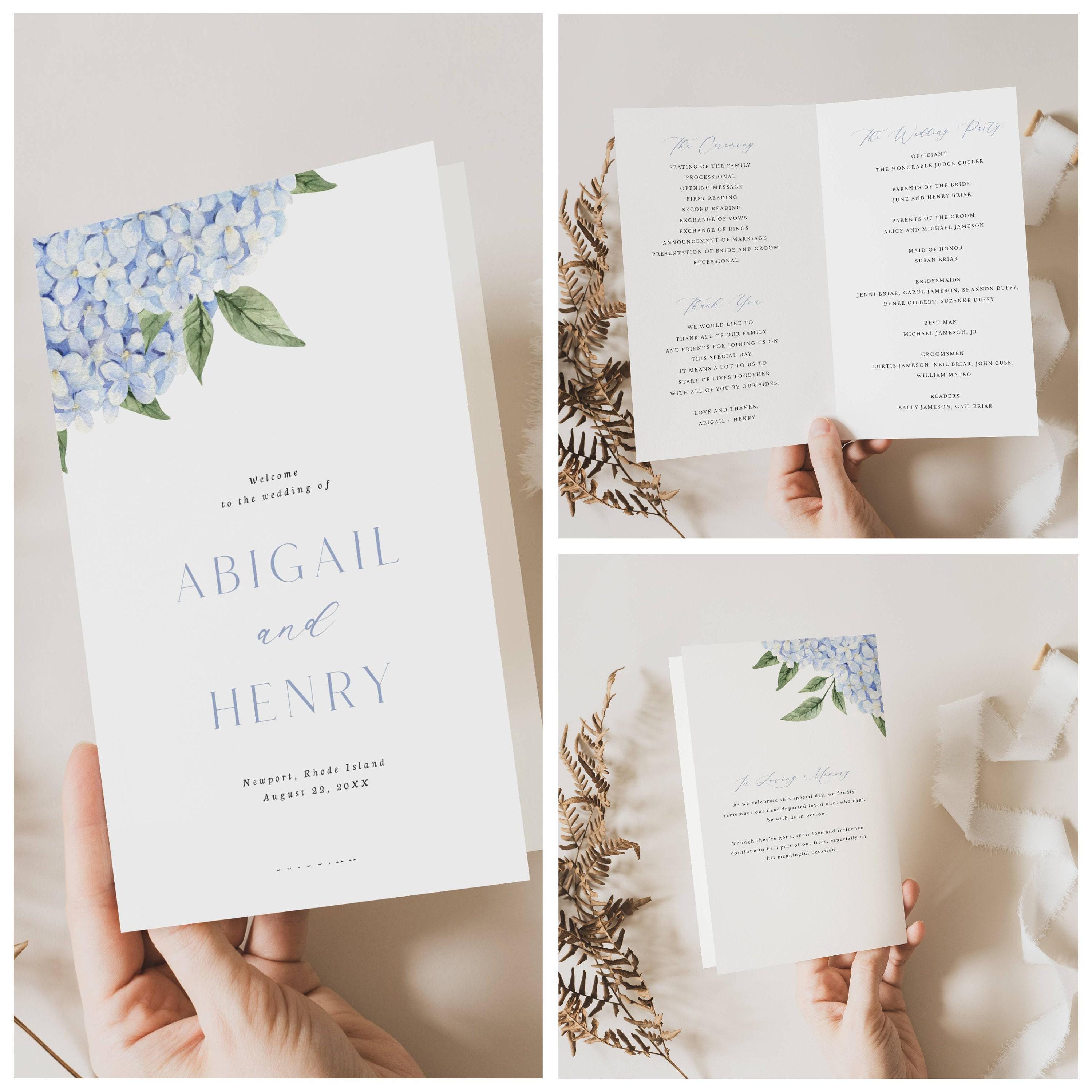Editable Blue Hydrangea Wedding Program Booklet Watercolor Hydrangea ...