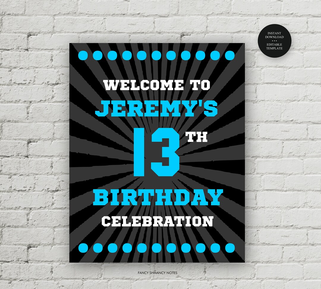 Editable Teen Boy Birthday Party Welcome Sign, Sporty Letters, Any ...