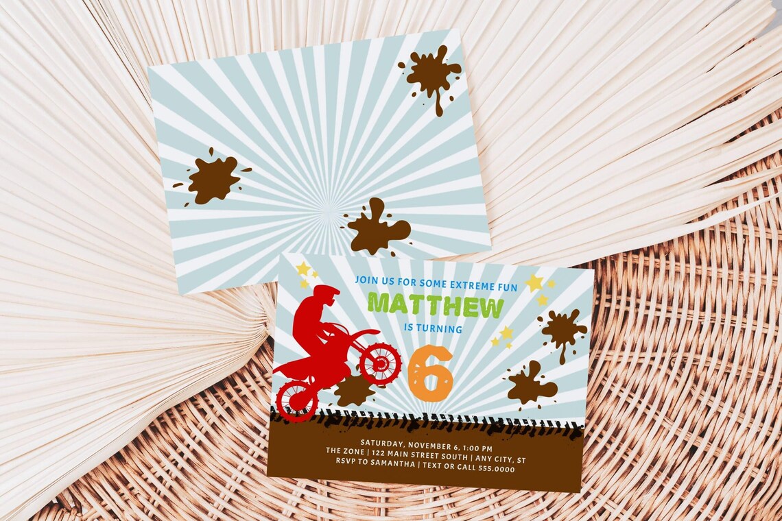 Dirt Bike, Motor Bike, Any Age Birthday Invitation Template, Editable ...