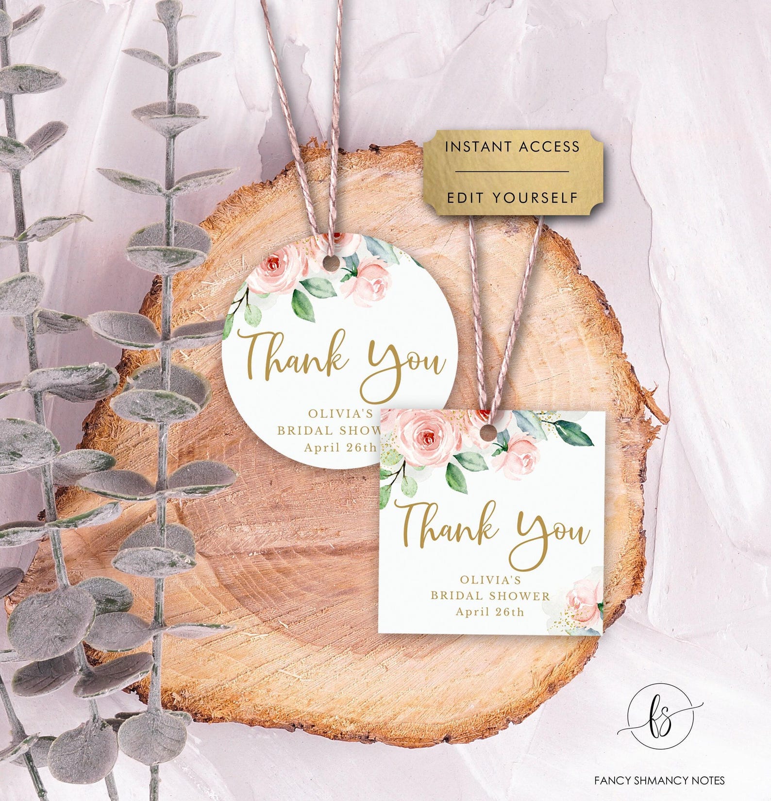 Pink Floral Editable Thank You Favor Tags or Stickers, ANY EVENT, 3 ...