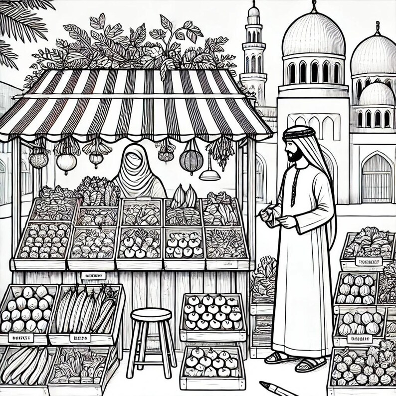 Middle Eastern Coloring Page – Printable Line Art for Relaxation - Etsy