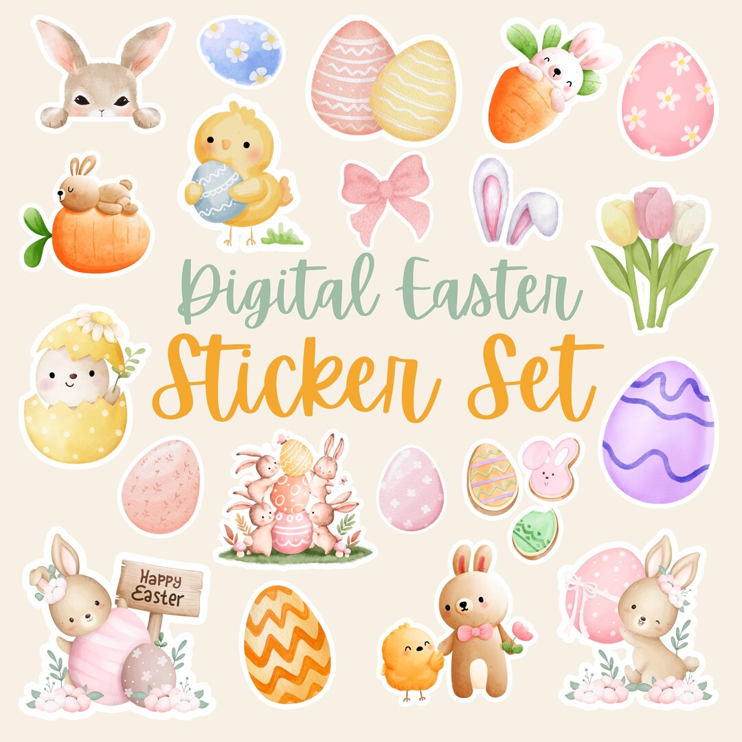 Digital Easter Sticker Set | Cute Printable Easter Stickers | Bunny ...