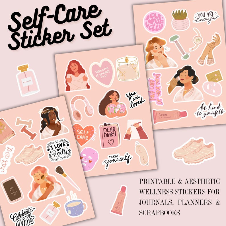 Self-care Digital Sticker Set – Printable Aesthetic Wellness Stickers ...