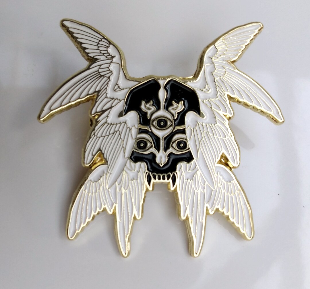 Black Skull Mask Winged Angel Enamel Pin - Etsy