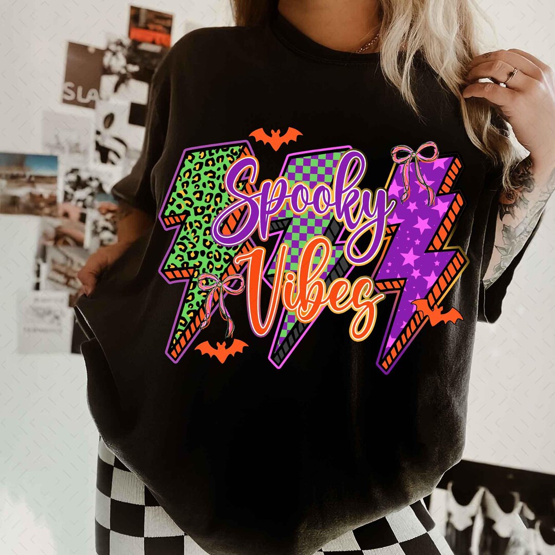 Preppy Spooky Vibes PNG, Preppy Halloween Lightning Bolt Design, Retro ...