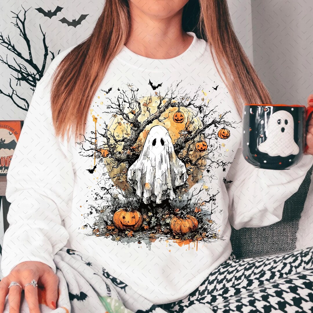 Vintage Halloween Ghost Png, Halloween Scene Png, Preppy Halloween Png ...