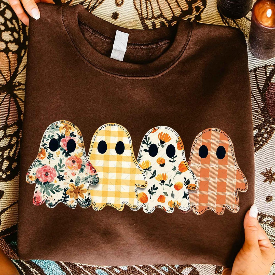 Preppy Spooky Season Png, Floral Ghost Patchwork Png, Fall Pumpkin Png ...