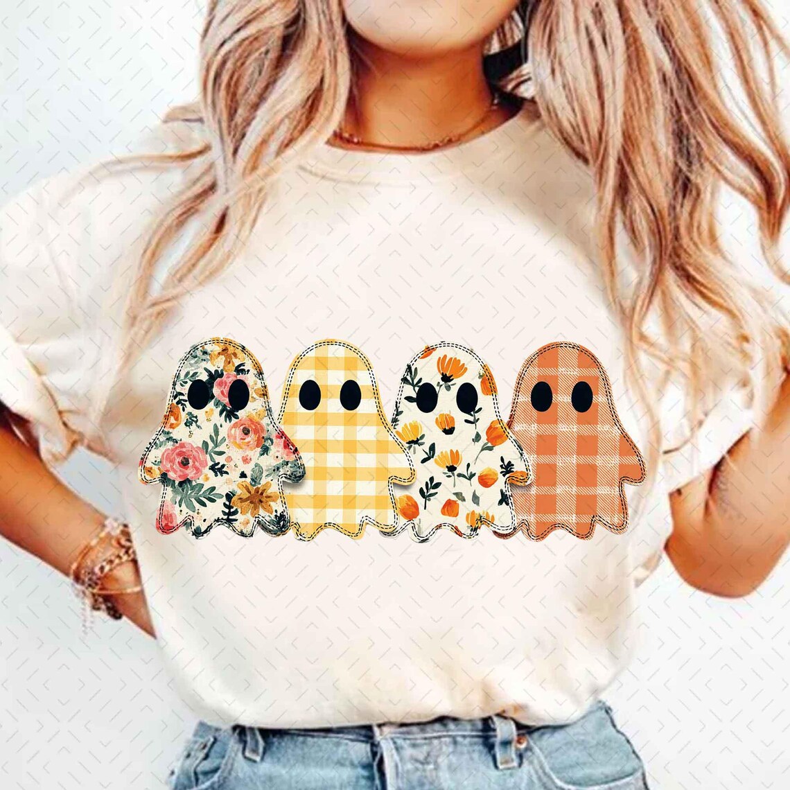 Preppy Spooky Season Png, Floral Ghost Patchwork Png, Fall Pumpkin Png ...