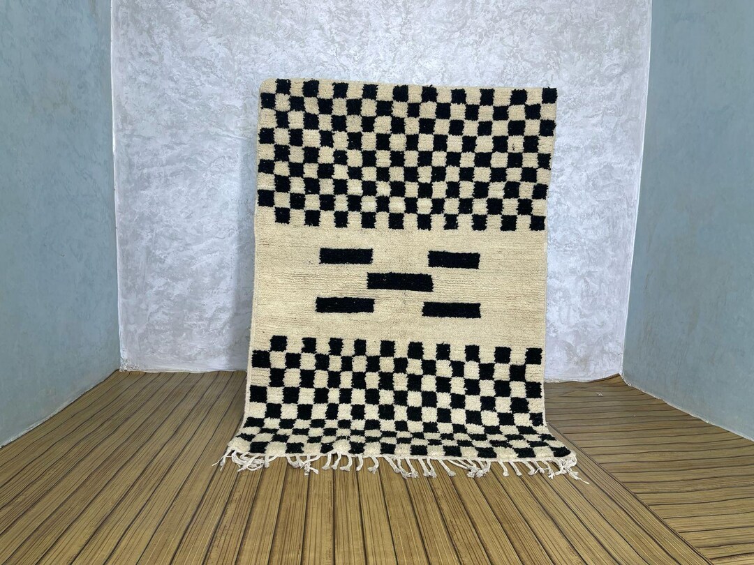 Black and White Checkerboard Rug, Geometric Floor Mat for Modern Home ...